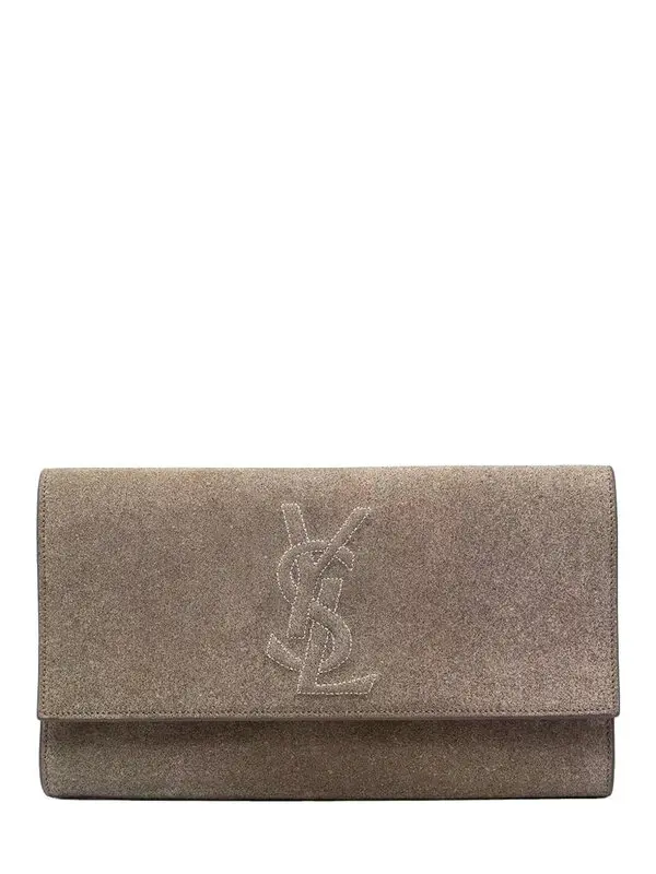 Saint Laurent Suede Monogram Clutch Bag - Brown