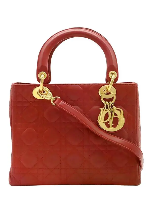 Dior 1997 Medium Lambskin Cannage Lady Satchel - Red