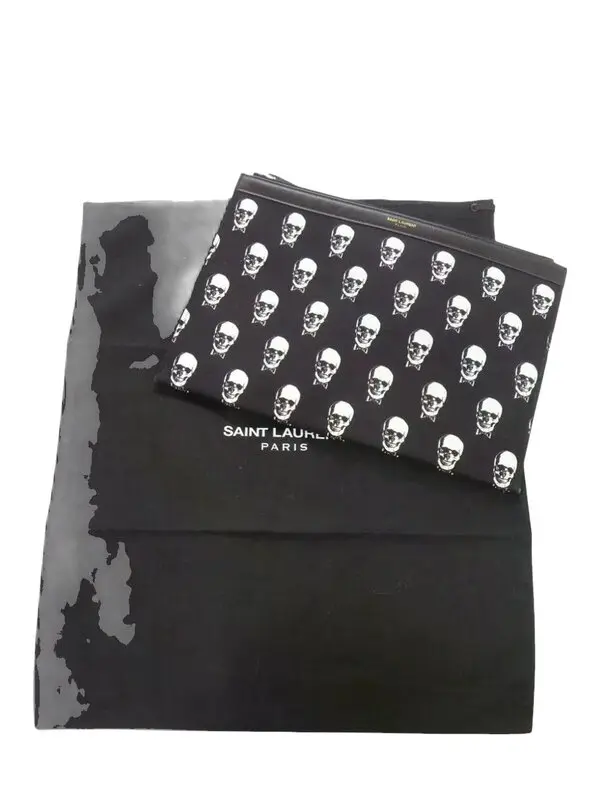 Saint Laurent Canvas Skull Print Zip Clutch Bag - Black