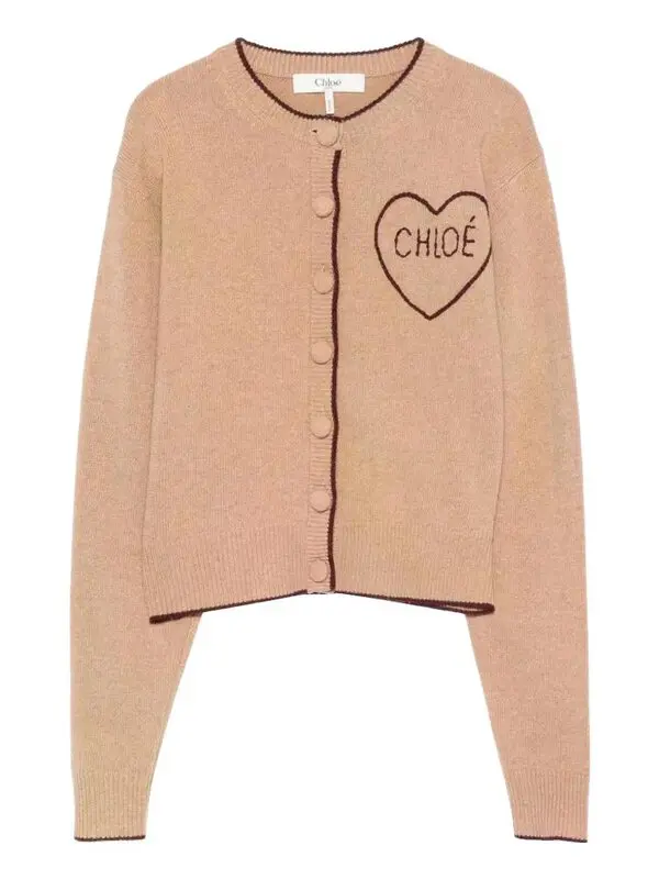 Chloé Embroidered Heart Cardigan - Neutrals