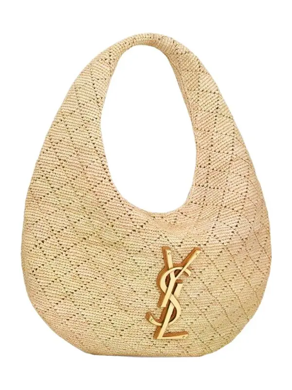 Saint Laurent Quilted Raffia Shoulder Bag - Neutrals