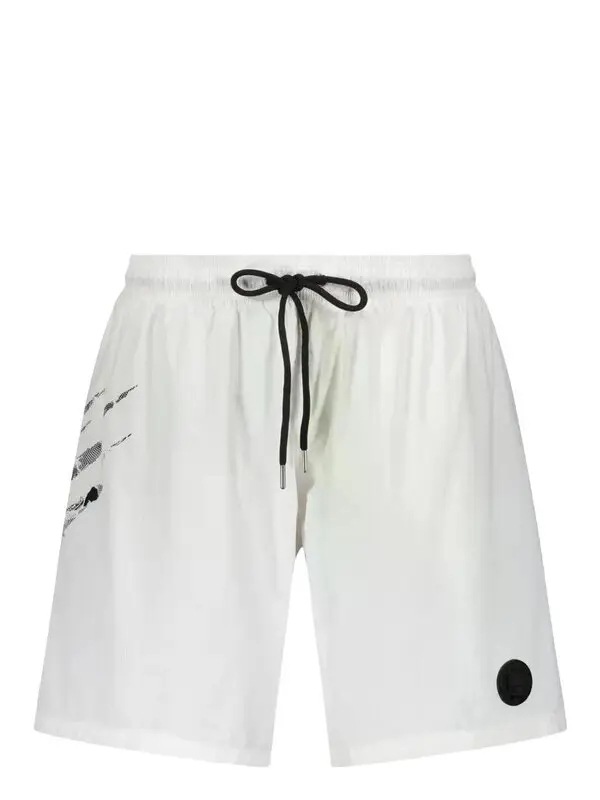 PLEIN SPORT Logo Patch Graphic Print Swim Shorts - White