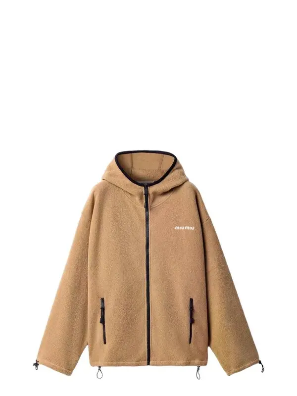 Miu Miu Cotton Fleece Zip-up Hoodie - Neutrals