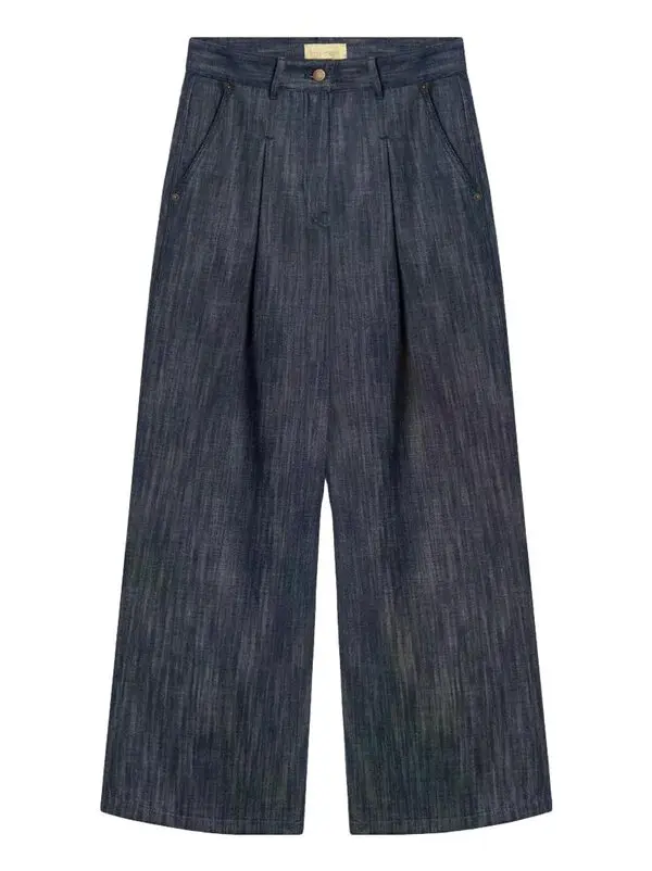 Momoni Oak Pleated Wide-leg Jeans - Blue
