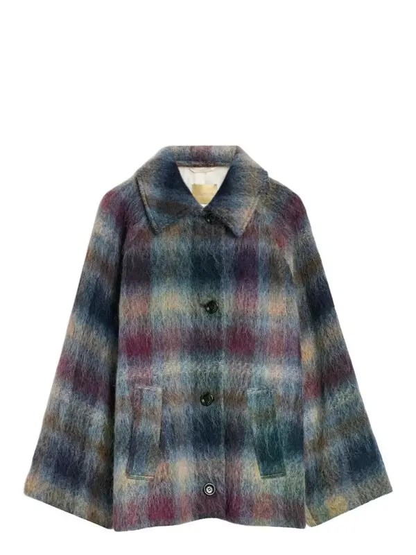 Momoni Checked Single-breasted Coat - Blue