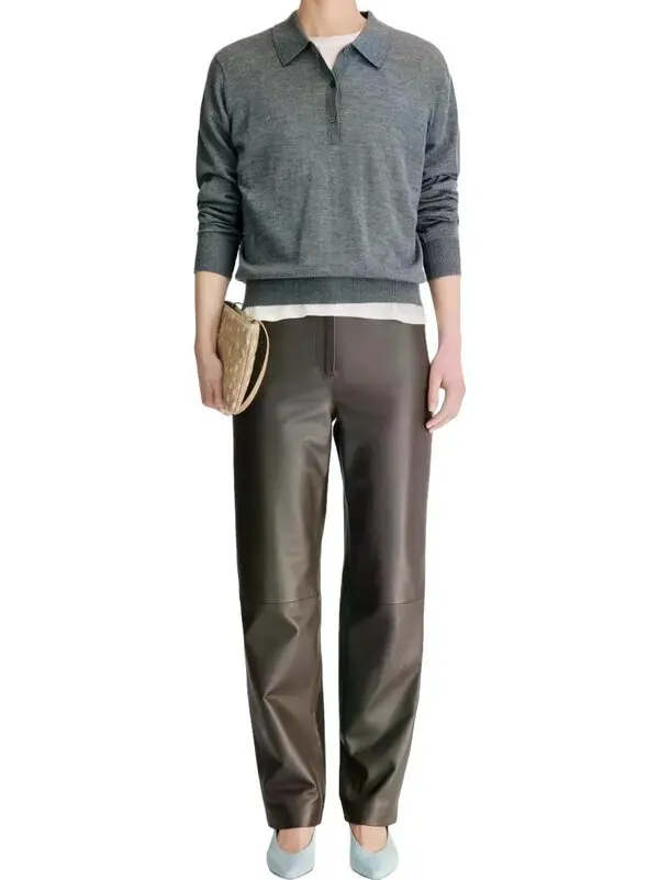 Loulou De Saison Fine-knit Long-sleeve Polo Shirt - Grey