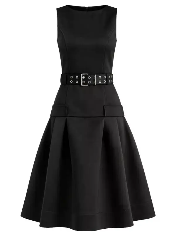 GANNI Belted Waist Midi Dress - Black