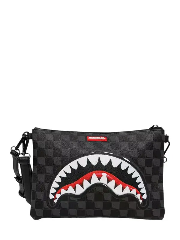 SPRAYGROUND Check Pattern Shark Motif Clutch Bag - Black