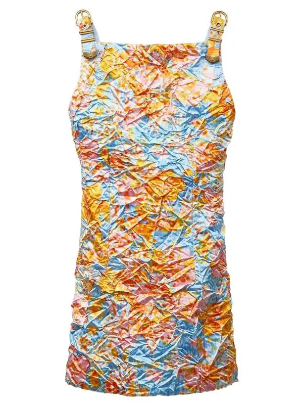 Versace Sleeveless Printed Silk Duchesse Mini Dress - Blue