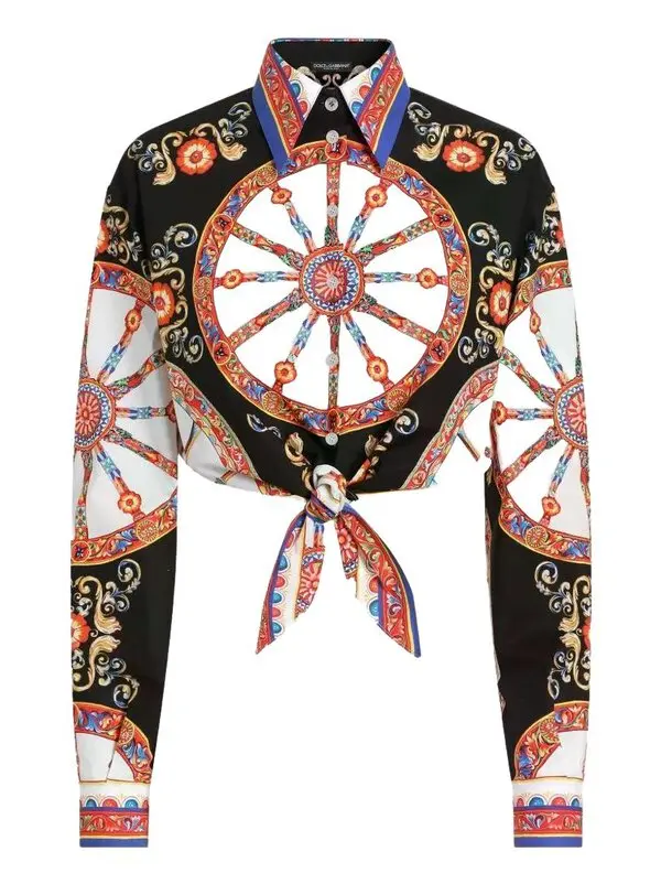 Dolce & Gabbana Carretto Print Cotton Poplin Shirt - Black