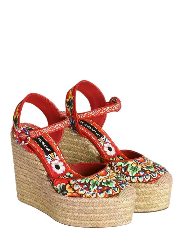 Dolce & Gabbana Carretto Print Wedge Sandals - Red