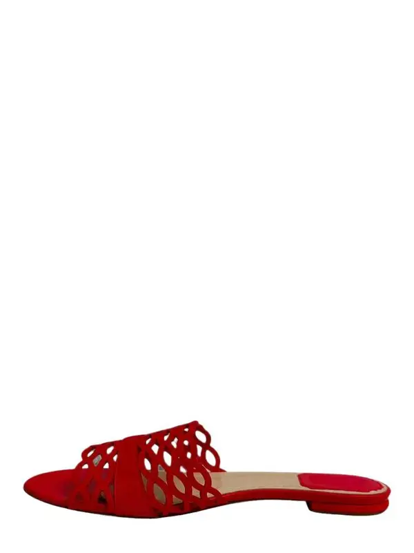 Dior Leather Laser Cut Detail Flat Sandals - Red