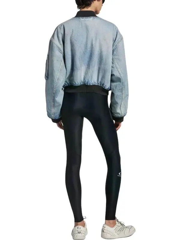 Balenciaga Faded Effect Denim Bomber Jacket - Blue