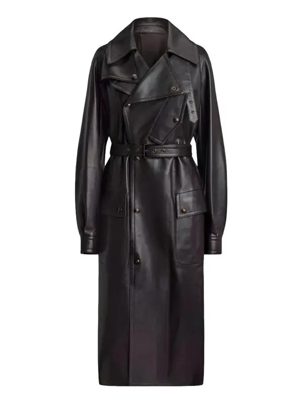 Ralph Lauren Bailey Double-breasted Leather Coat - Brown