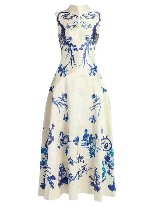 Erdem Tattoo Toile De Jouy Textured Satin A-line Dress - Neutrals