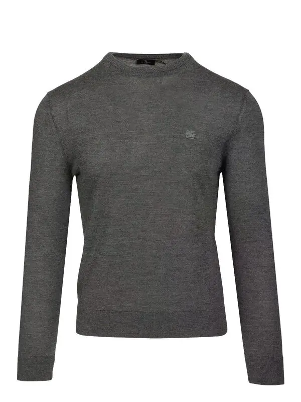 Etro Embroidered Logo Crew Neck Sweater - Grey