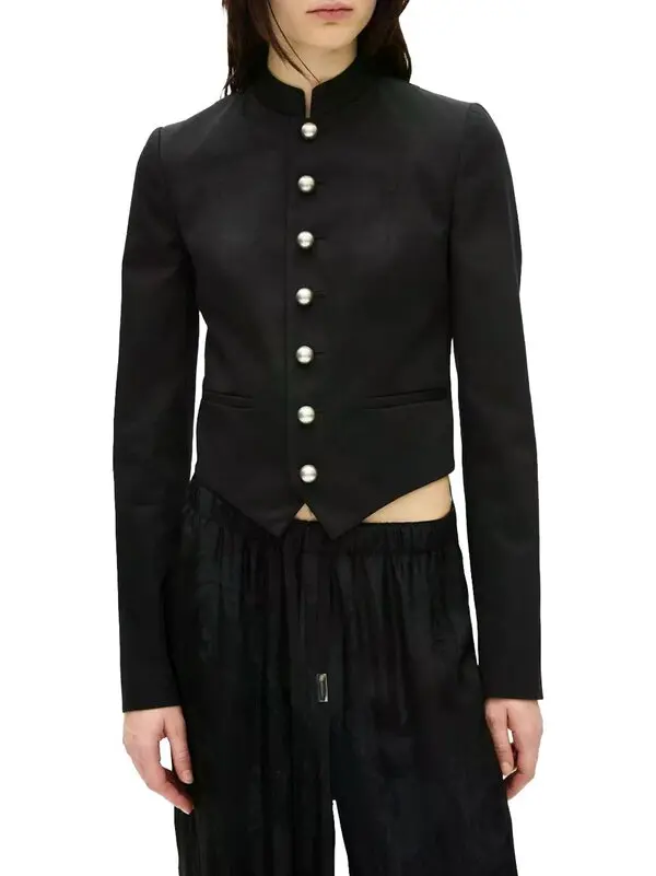 ANN DEMEULEMEESTER Cotton Cropped Stand Collar Jacket - Black