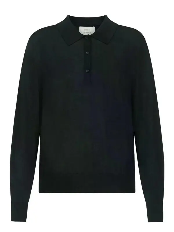 Loulou De Saison Fine-knit Long-sleeve Polo Shirt - Black