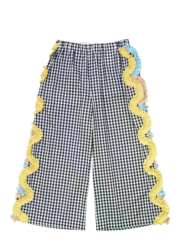 COMME DES GARÇONS TAO Gingham Ruffled Wide-leg Trousers - Black