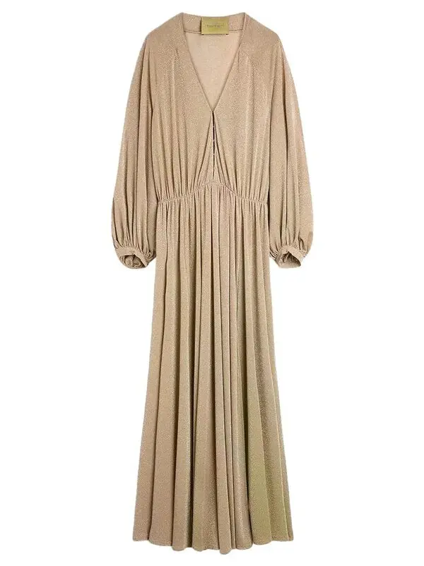 Momoni Lurex-jersey V-neck Maxi Dress - Neutrals
