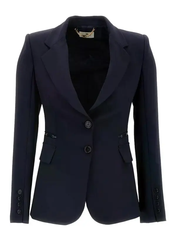 Elisabetta Franchi Single-breasted Jacket With Chain Detail - Blue