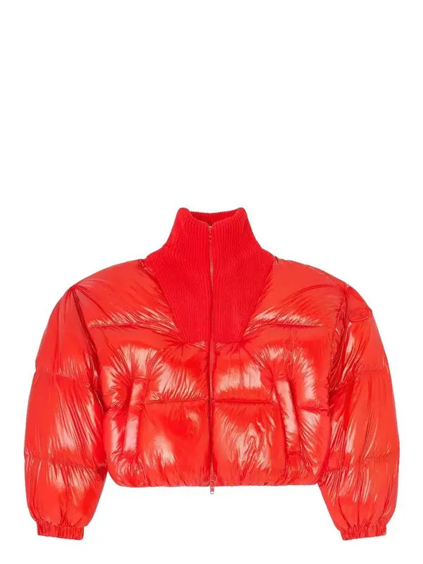DIESEL® Down Puffer Jacket With Knitted Collar - Red
