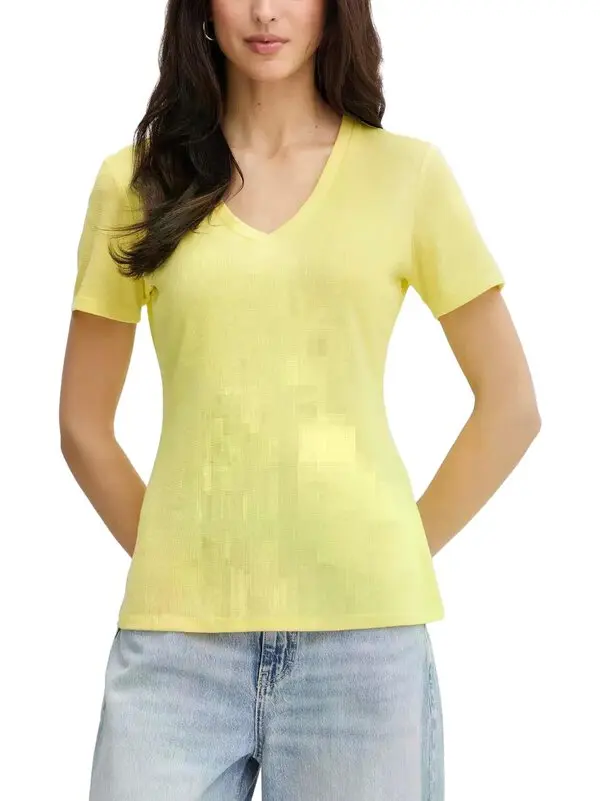 Liu Jo V-neck Logo Embroidered T-shirt - Yellow