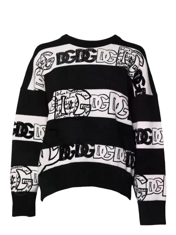 Dolce & Gabbana Striped Logo Print Sweater - Black