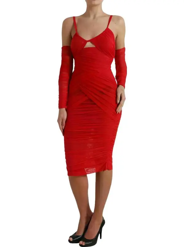 Dolce & Gabbana Ruched Cut-out Dress - Red