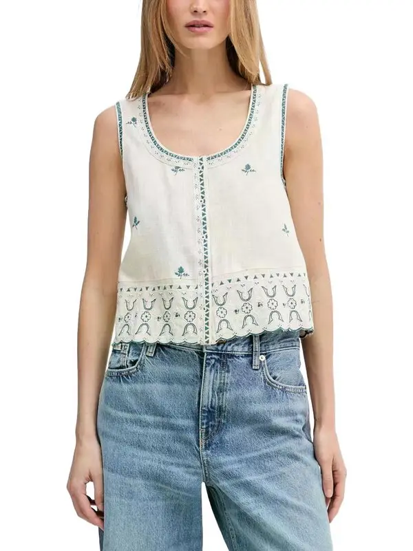 HOSS INTROPIA Carmela Scalloped-hem Blouse With Floral Embroidery - Neutrals