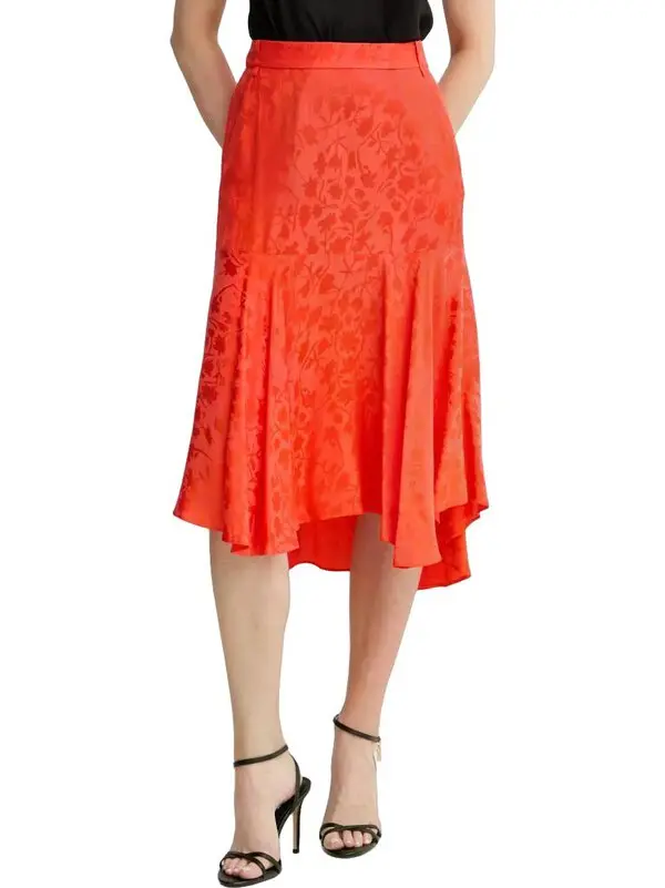 Pinko Floral Jacquard Asymmetric Hem Midi Skirt - Orange