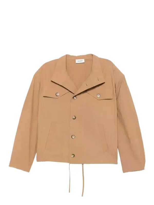 A.M.G. High-neck Button-up Jacket With Crinkled Texture - Neutrals