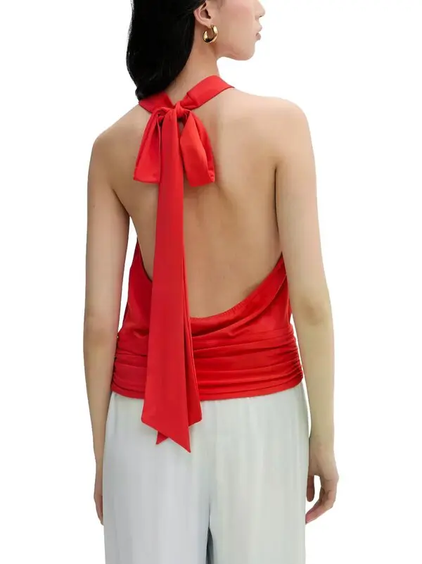 GESTUZ Halterneck Top With Ruched Detailing - Red