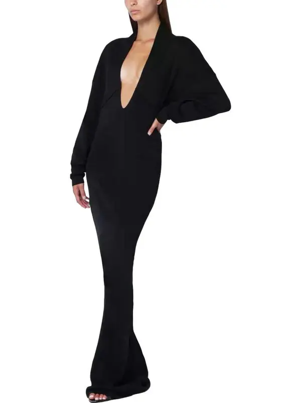 ENTIRE STUDIOS Plunge Neckline Long Sleeve Maxi Dress - Black