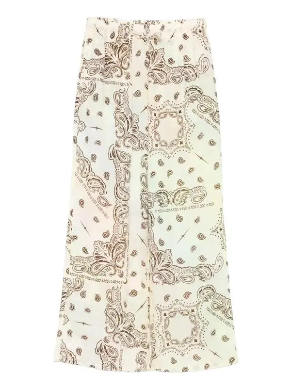 VENUJA Cream Paisley Print Wide-leg Trousers - Neutrals