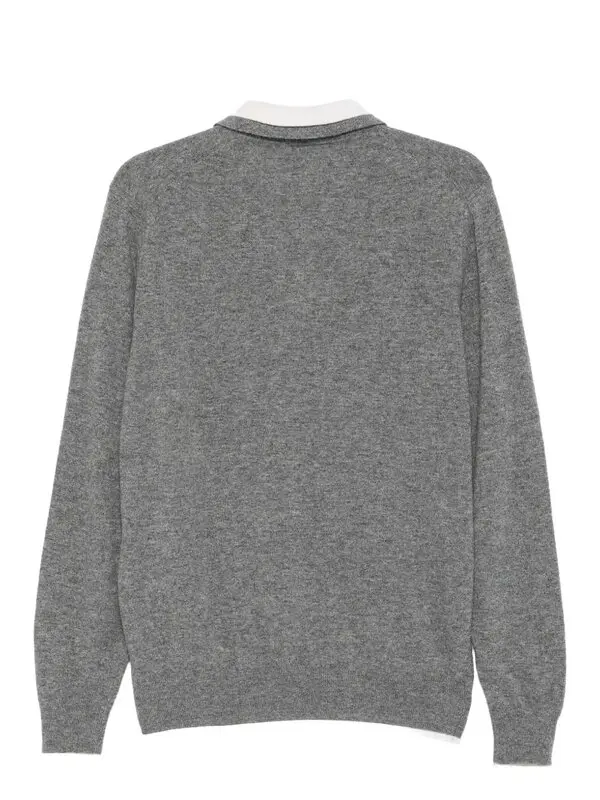 Eleventy Contrast-collar Long-sleeve Polo Shirt - Grey