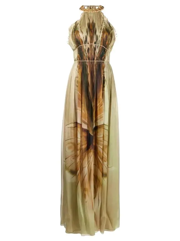 Alberta Ferretti Chiffon Butterfly Print Maxi Dress - Neutrals
