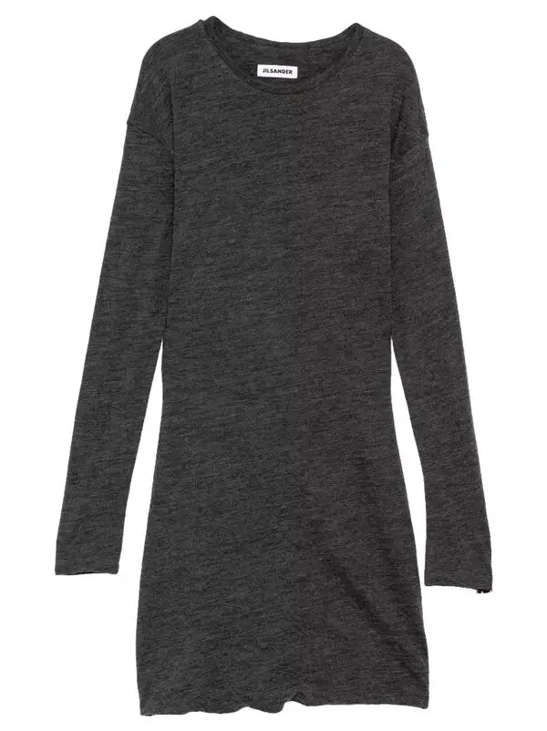 JIL SANDER Long Sleeve Crewneck Double Layer Mini Dress - Grey