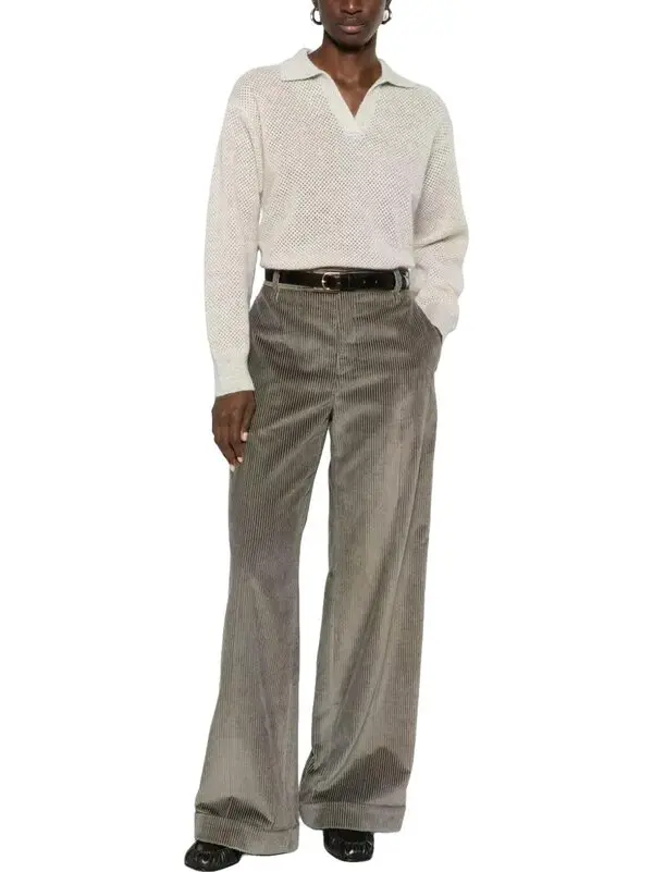 Brunello Cucinelli Perforated Knit V-neck Sweater - Neutrals