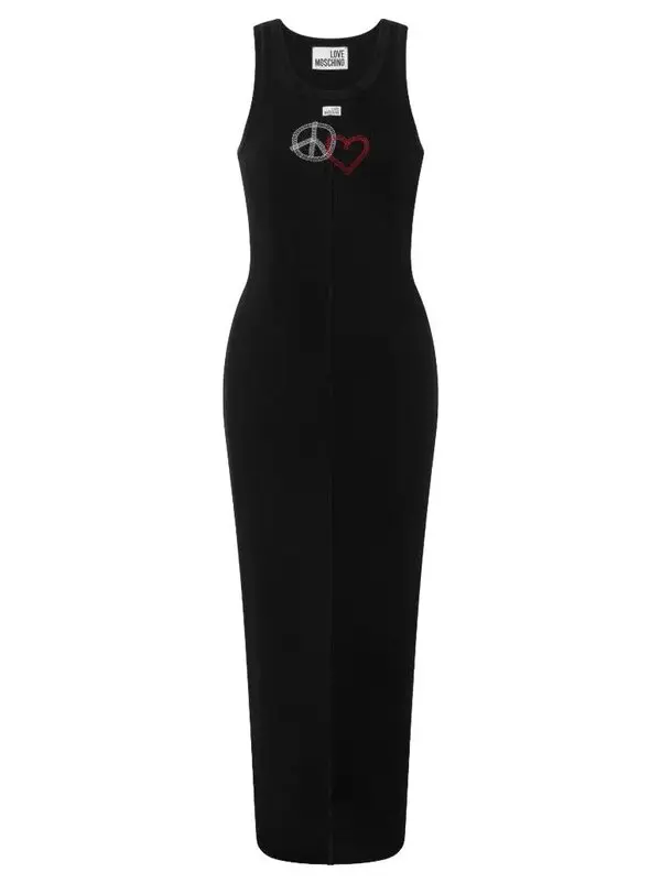 Moschino Embroidered Stretch Cotton Midi Dress - Black