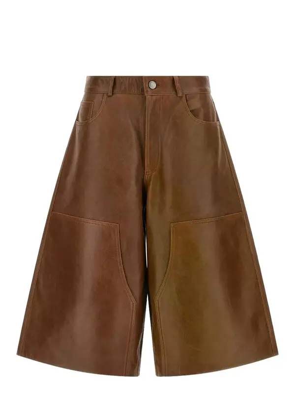 HAIKURE Legacy Wide-leg Textured Leather Shorts - Brown