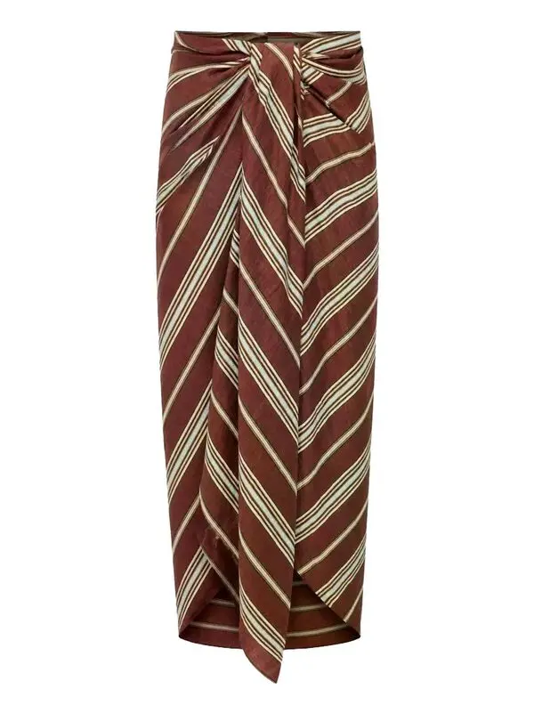 A.L.C. Rhodes Striped Wrap Midi Skirt - Brown