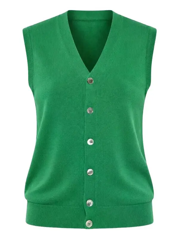 Malo Sleeveless V-neck Cardigan - Green