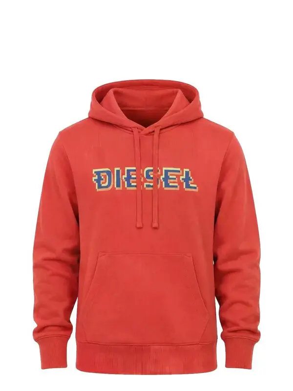DIESEL® Logo Print Brushed Cotton Hoodie - Red
