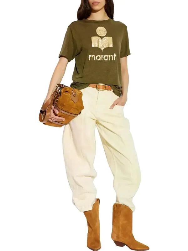 MARANT ETOILE Logo-print Linen T-shirt - Green
