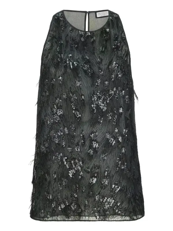 Brunello Cucinelli Crispy Silk Top With Lynx Embroidery - Black