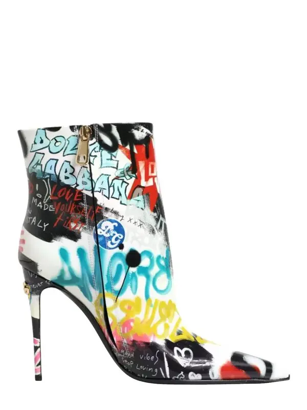 Dolce & Gabbana Keira Graffiti-print Stiletto Boots - White