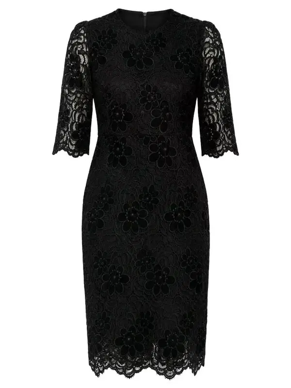Dolce & Gabbana Floral Appliqué Lace Mini Dress - Black