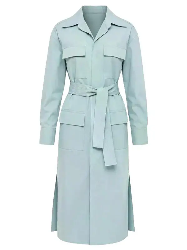 SUPER BLOND Belted Utility Shirt Midi Dress - Blue