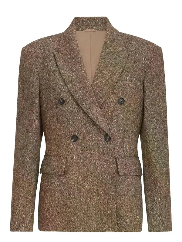 Brunello Cucinelli Virgin Wool Donegal Blazer With Monili Embellishment - Brown